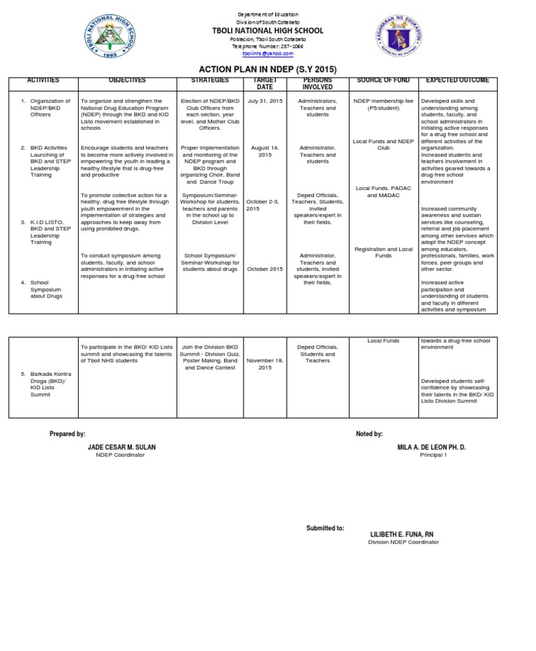 Action Plan Ndep | PDF | Cognition | Behavior Modification