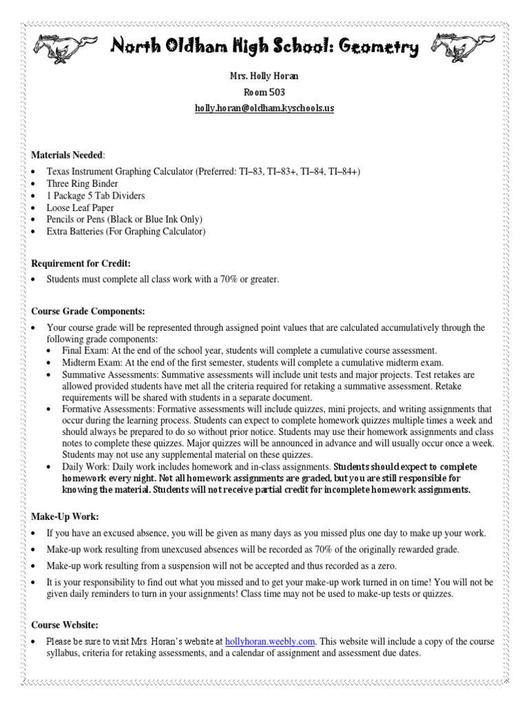 Geometry Syllabus | PDF | Homework | Educational Assessment