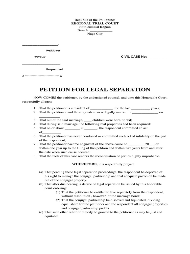 Petition For Legal Separation | PDF | Marriage | Lawsuit