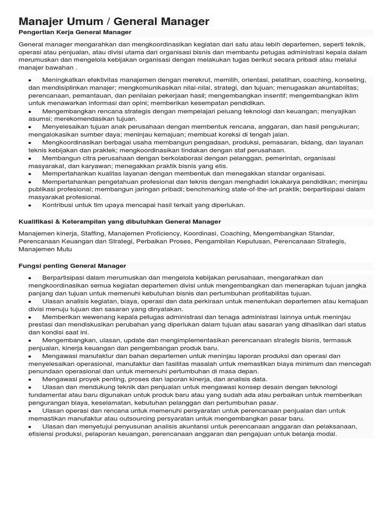 Tugas dan Fungsi General Manager | PDF