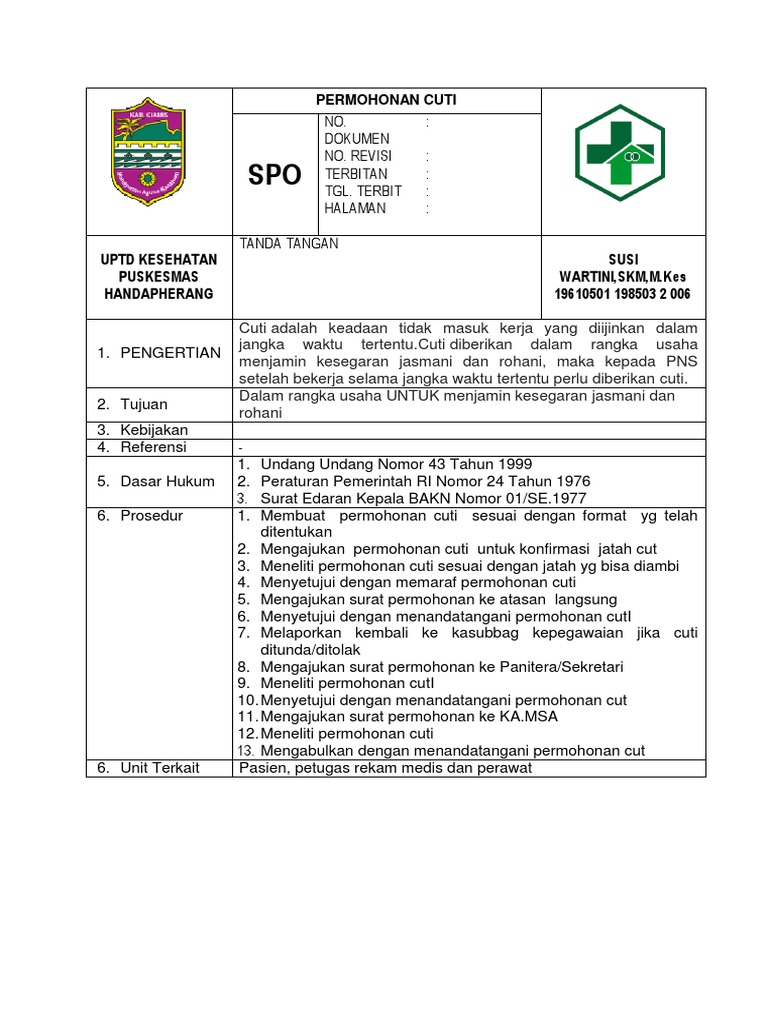 Sop Cuti Kepegawaian | PDF