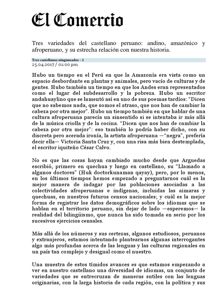 Variedades del Castellano Peruano | PDF | Lengua española | Perú