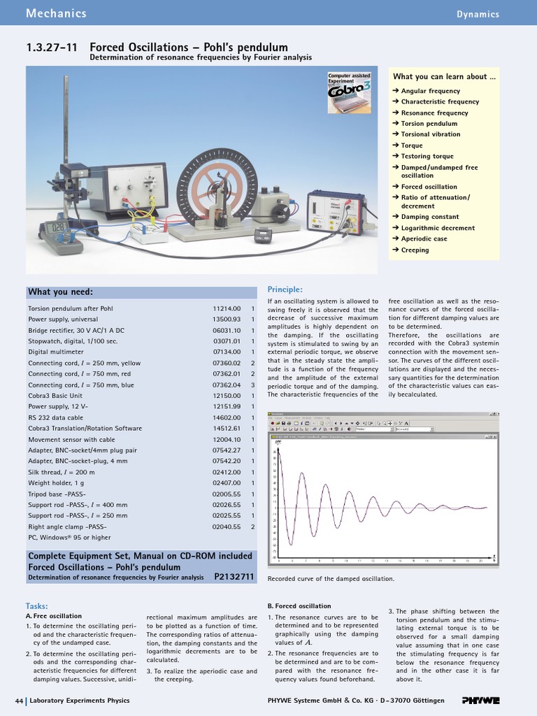 Forced Oscillations - Pohl's Pendulum Determination of Resonance ...