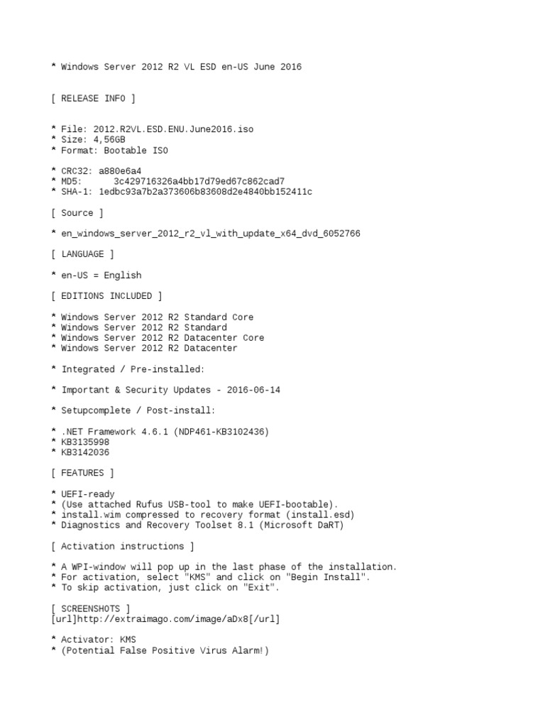 Windows Server 2012 R2 VL ESD en-US June 2016 (Gen2) | PDF