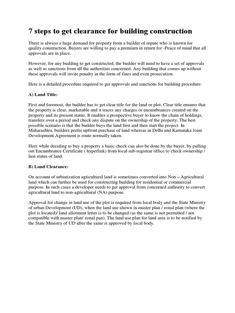 7 Steps To Get Clearance For Building Construction | PDF | Property ...