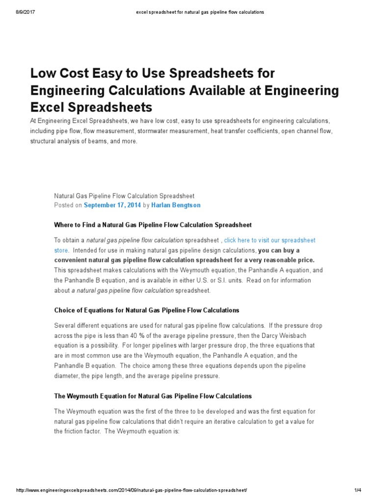 Excel Spreadsheet For Natural Gas Pipeline Flow Calculations | PDF ...