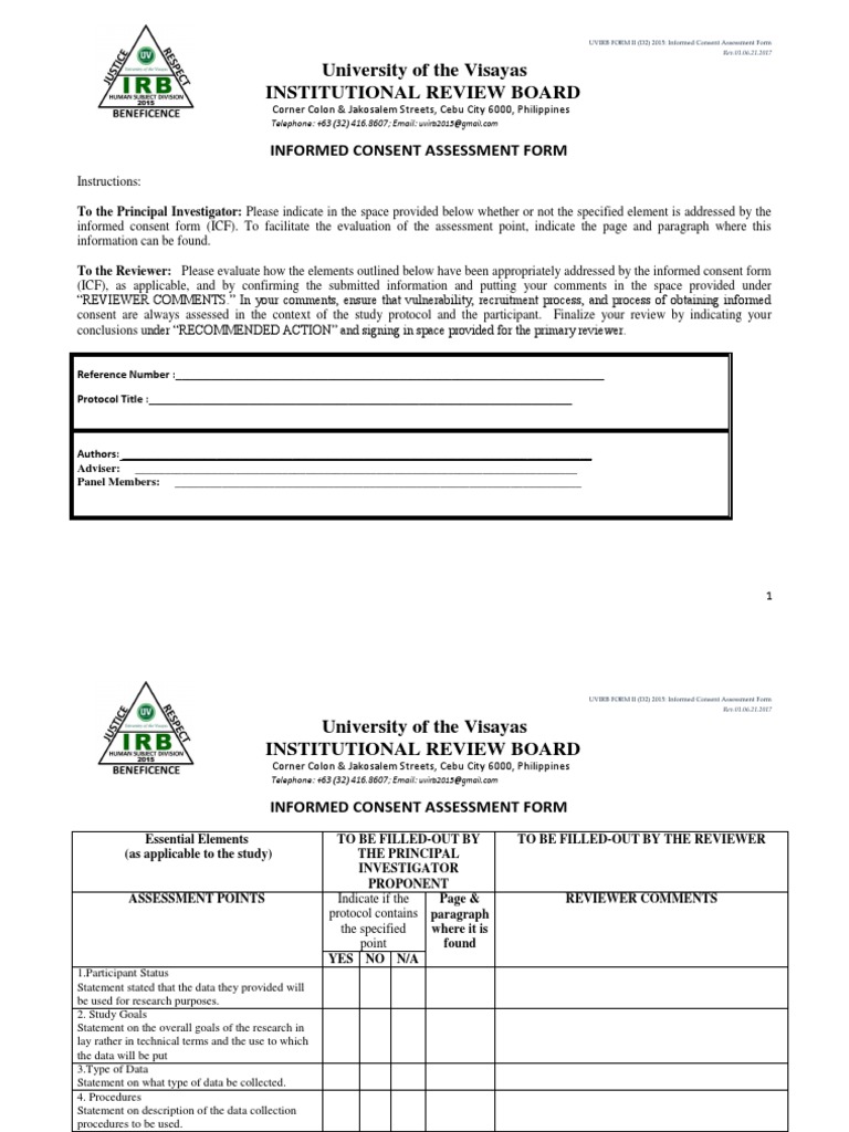 Uvirb Form Iid2 Informed Consent Assessment Form1 | PDF | Institutional Review Board | Risk