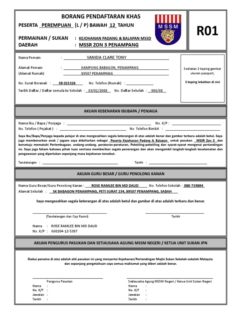 Borang R01 & R02 | PDF