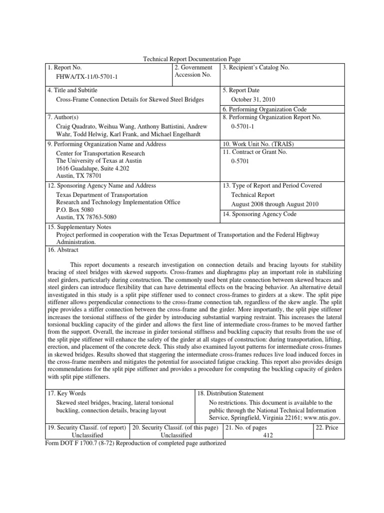 Cross-Frame Connection Details For Skewed Steel Bridges | PDF ...