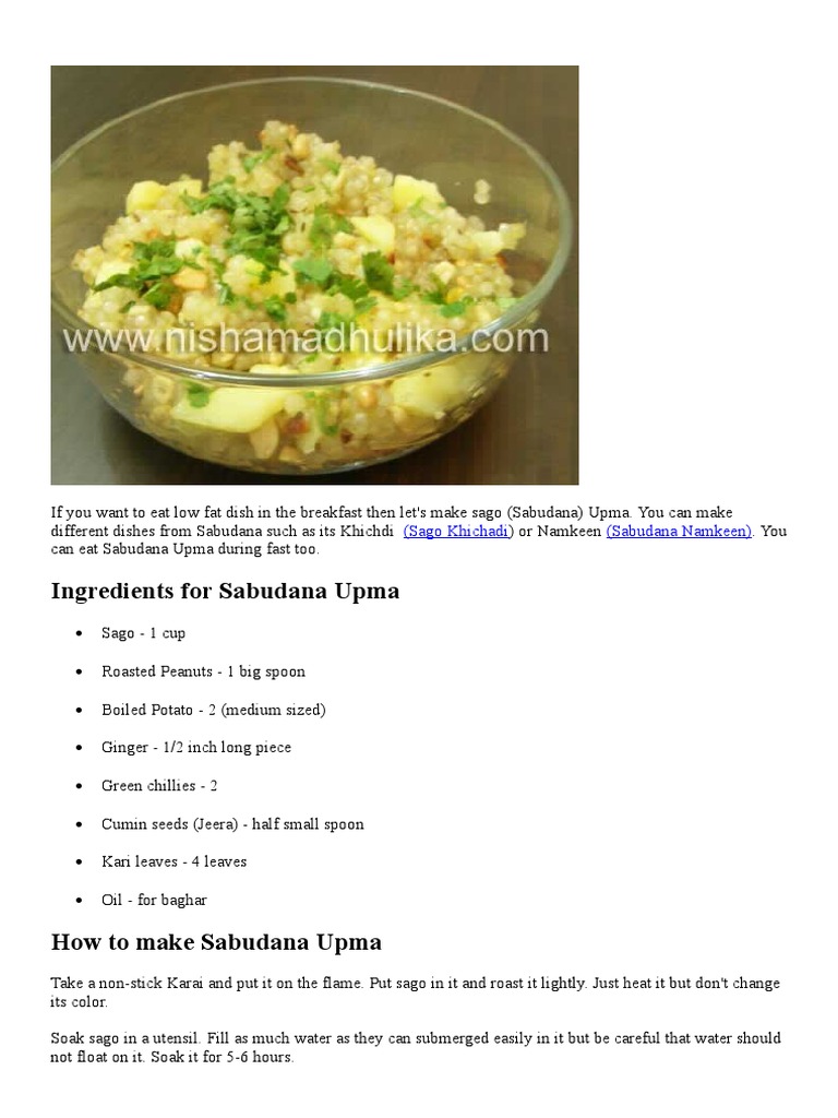 Fasting-Friendly Sabudana Upma Recipe | PDF