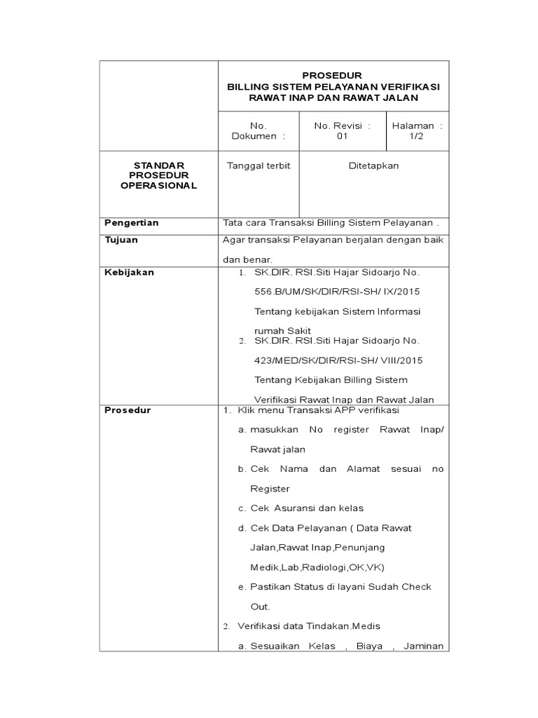 PROSEDUR Sistem Pelayanan Verifikator Billing | PDF