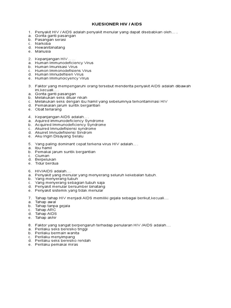 Kuesioner Hiv | PDF | Pengembangan Diri | Gaya Hidup