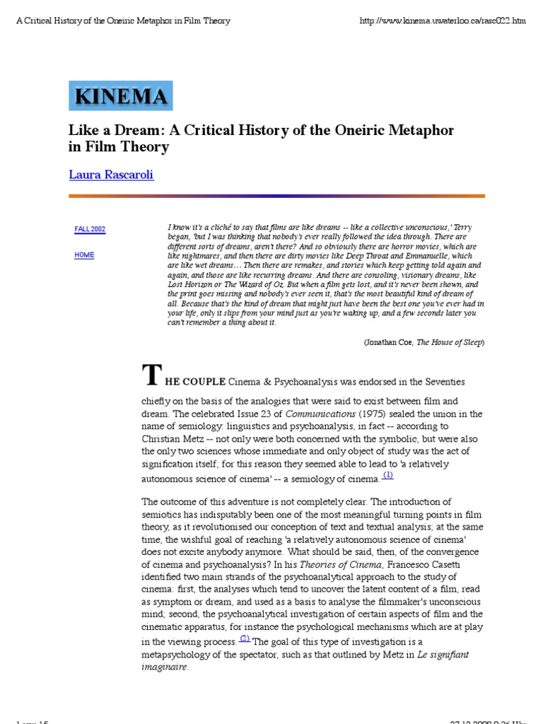 A Critical History of The Oneiric Metaphor in Film Theory | PDF | Dream ...