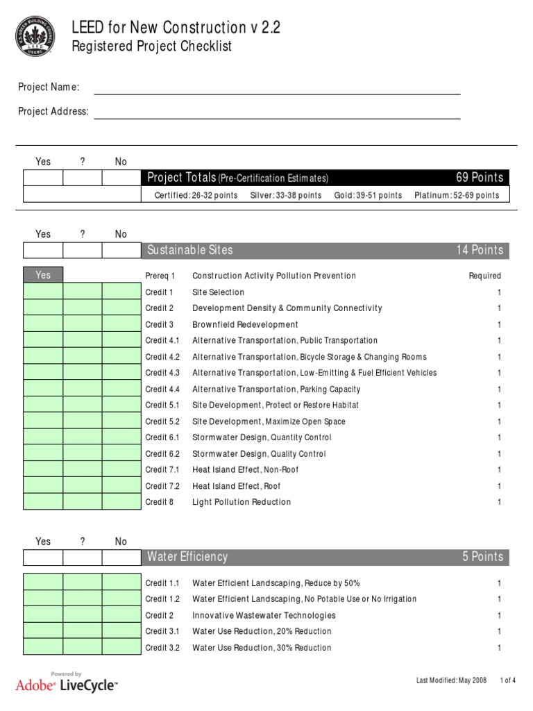 Leed New Construction Checklist PDF | PDF