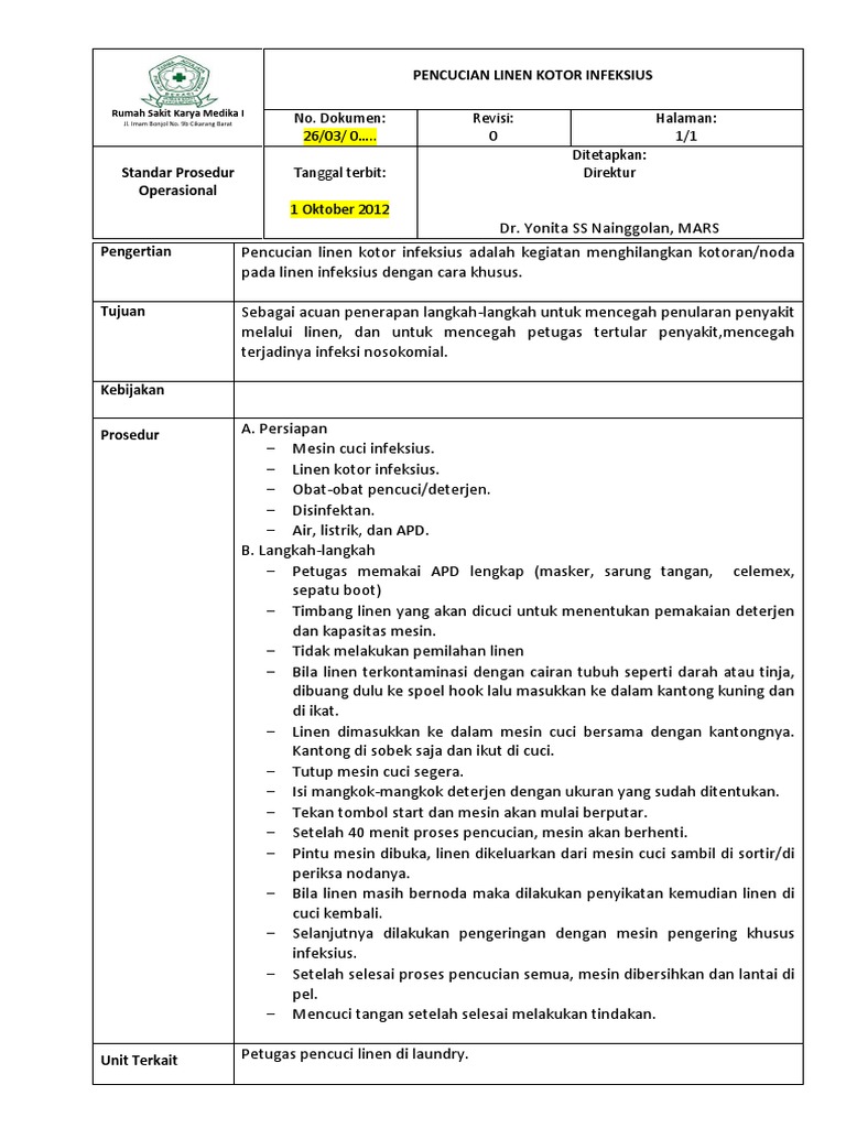 Spo Pencucian Linen Kotor Infeksius | PDF