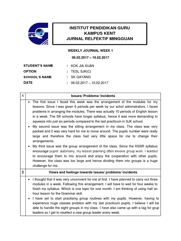 Weekly Journal Week 1 | PDF | Educational Psychology | Quality Of Life