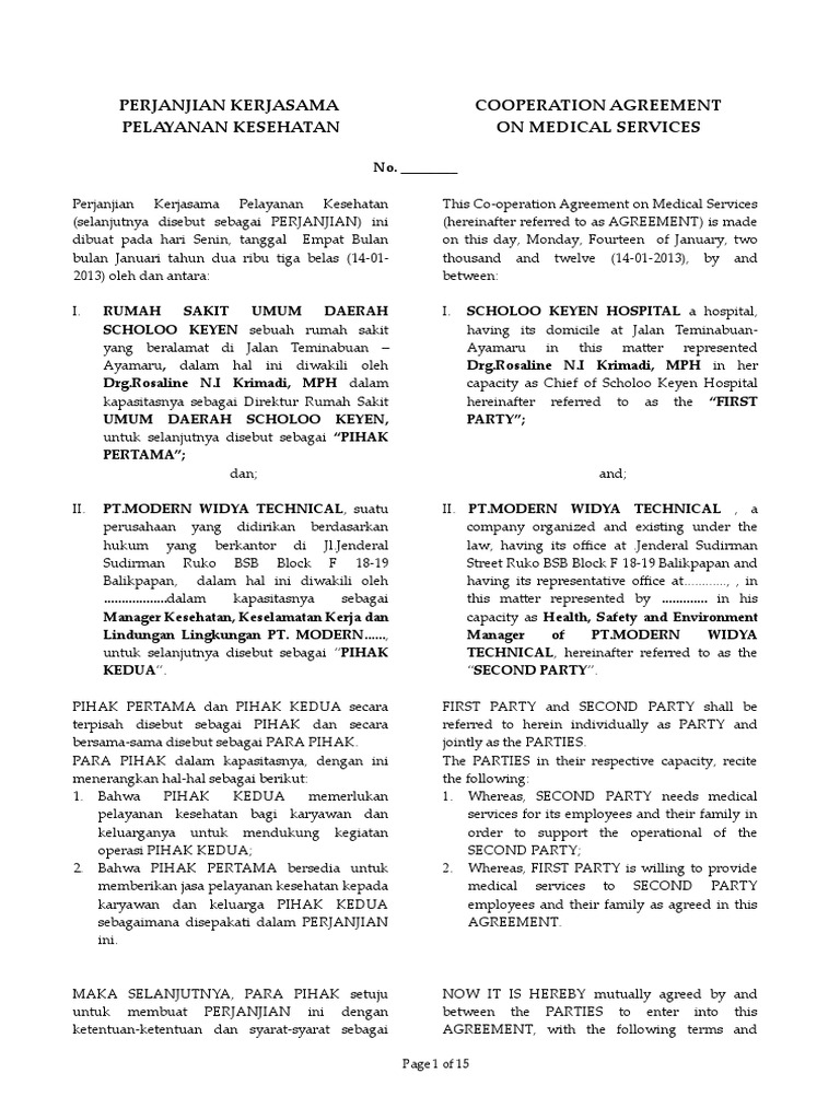 MOU RS Scholoo Keyen Dengan PT - Modern | PDF