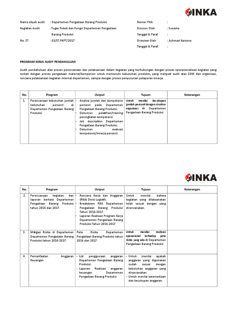 PKA Audit Dep. Pengadaan Barang Produksi | PDF