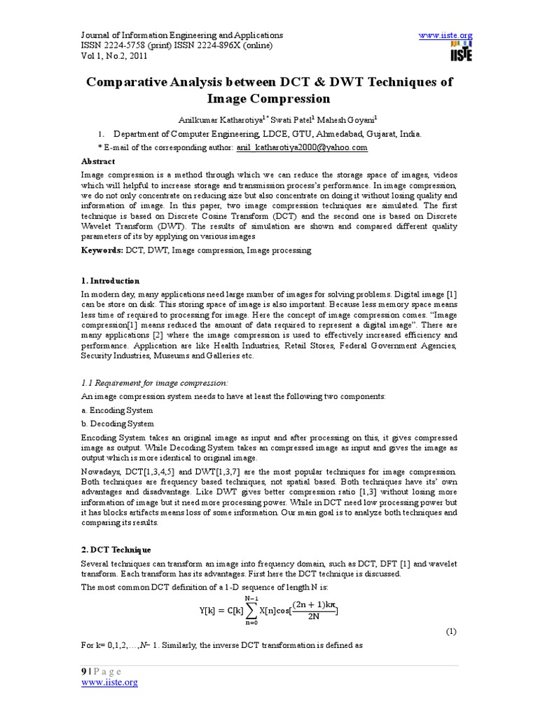 Comparative Analysis Between DCT & DWT Techniques of Image Compression | PDF | Data Compression ...