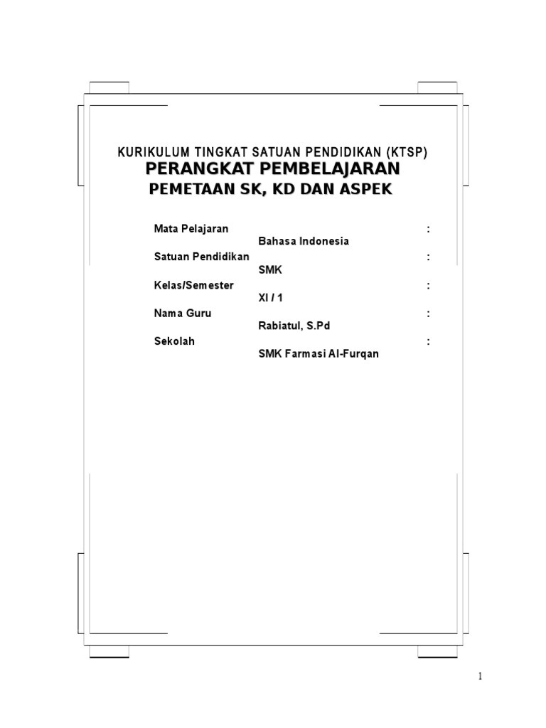 Pemetaan SK KD Bahasa Indonesia Kelas Xi SMT 1 | PDF