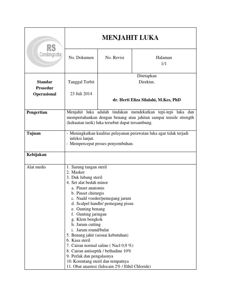 SOP Menjahit Luka Medis | PDF