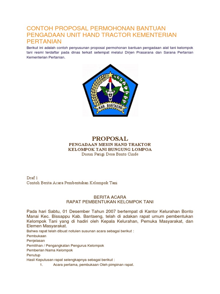 Contoh Proposal Permohonan Bantuan Pengadaan Unit Hand Tractor ...