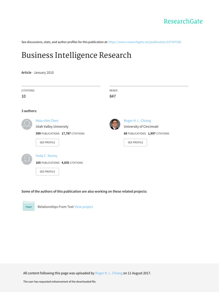 Business Intelligence Research | PDF | Business Intelligence | Analytics