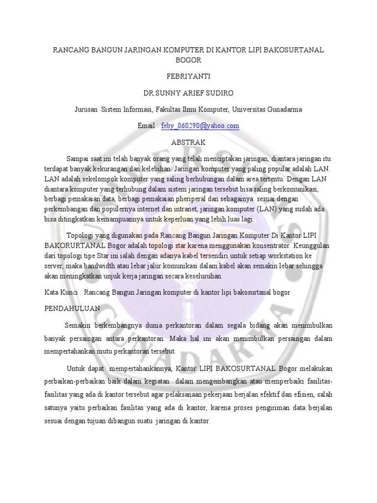 Rancang Bangun Jaringan Komputer Di Kantor Lipi Bakosurtanal Bogor PDF | PDF | Komputer