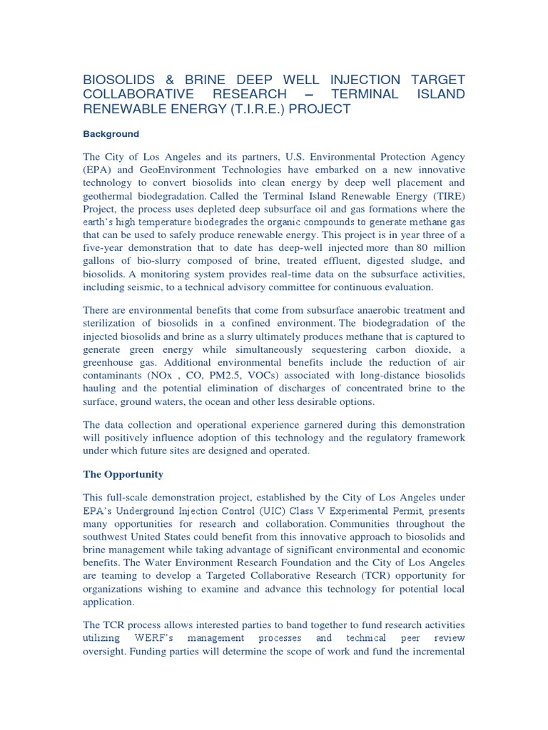 Biosolids & Brine Deep Well Injection Target Collaborative Research ...