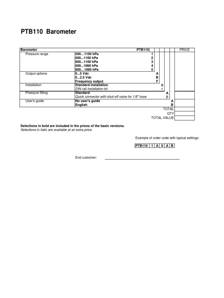 PTB110 Order Form | PDF | Manufactured Goods