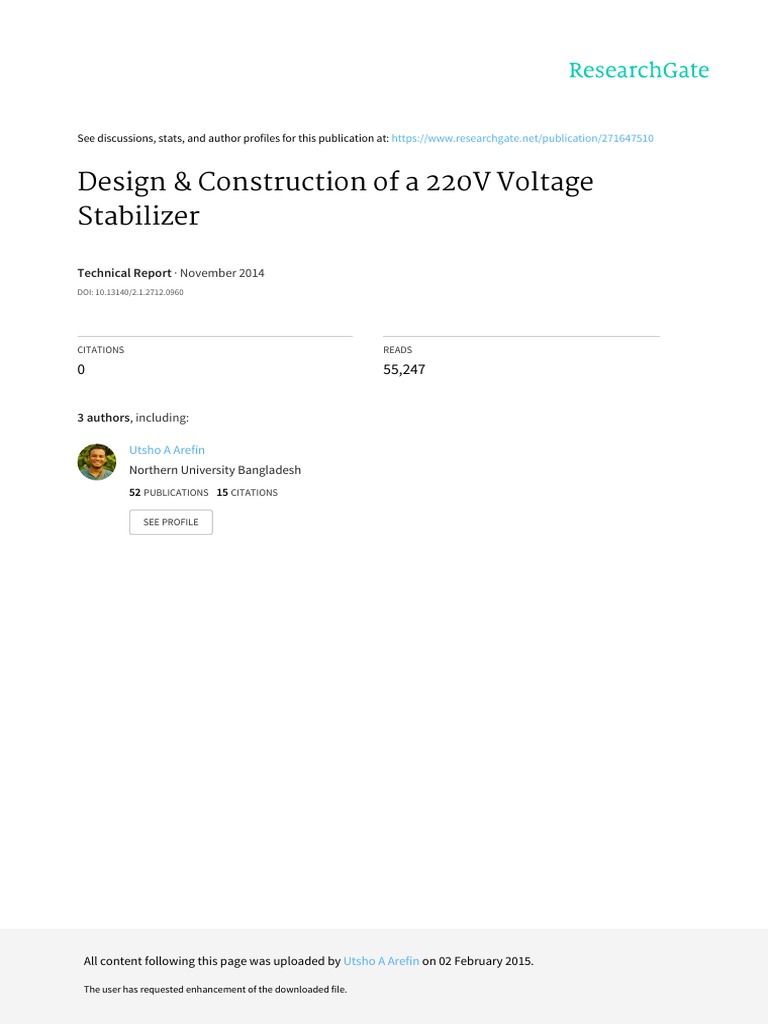 Design & Construction of A 220V Voltage Stabilizer | PDF | Capacitor ...