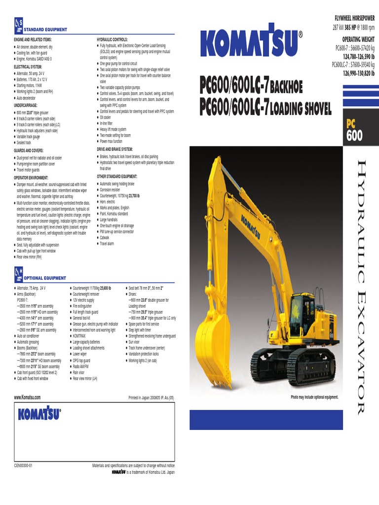 PC600 7 - PC600LC 7 - Cen00300 01 PDF | PDF | Engines | Reliability ...