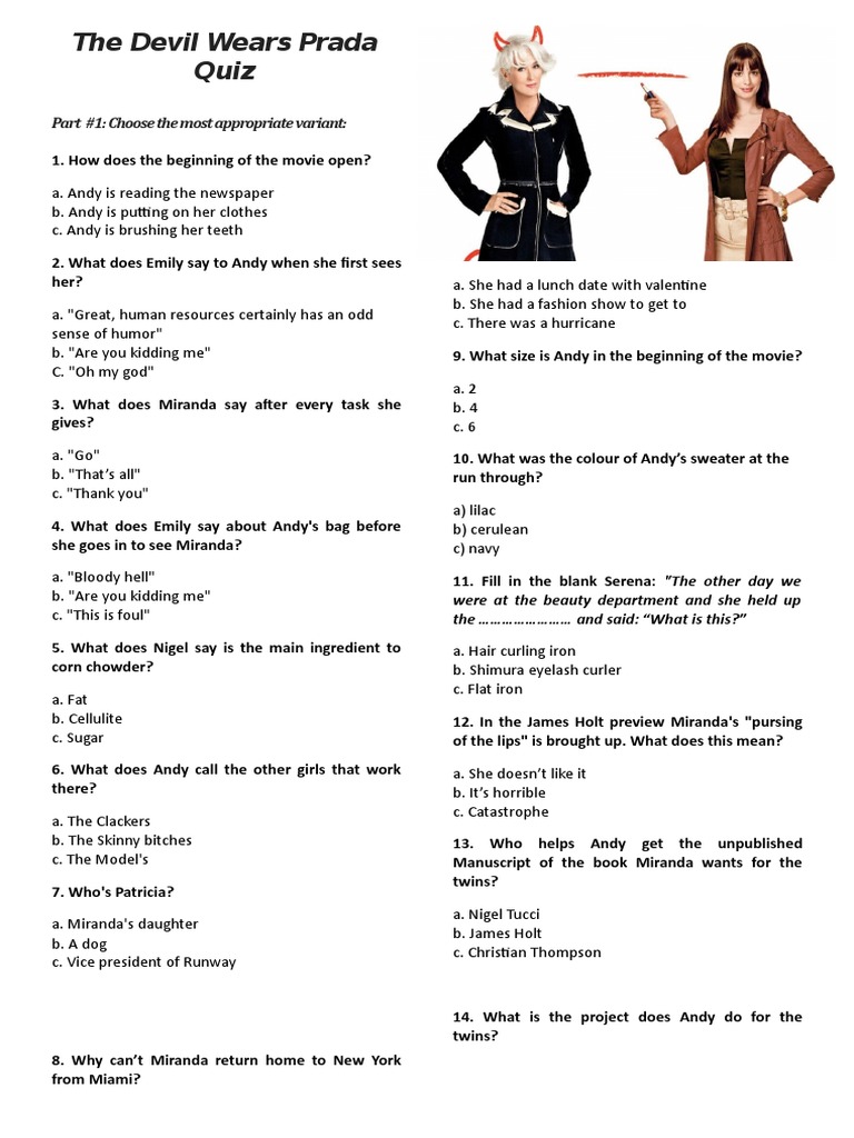 The Devil Wears Prada Quiz | PDF | Leisure