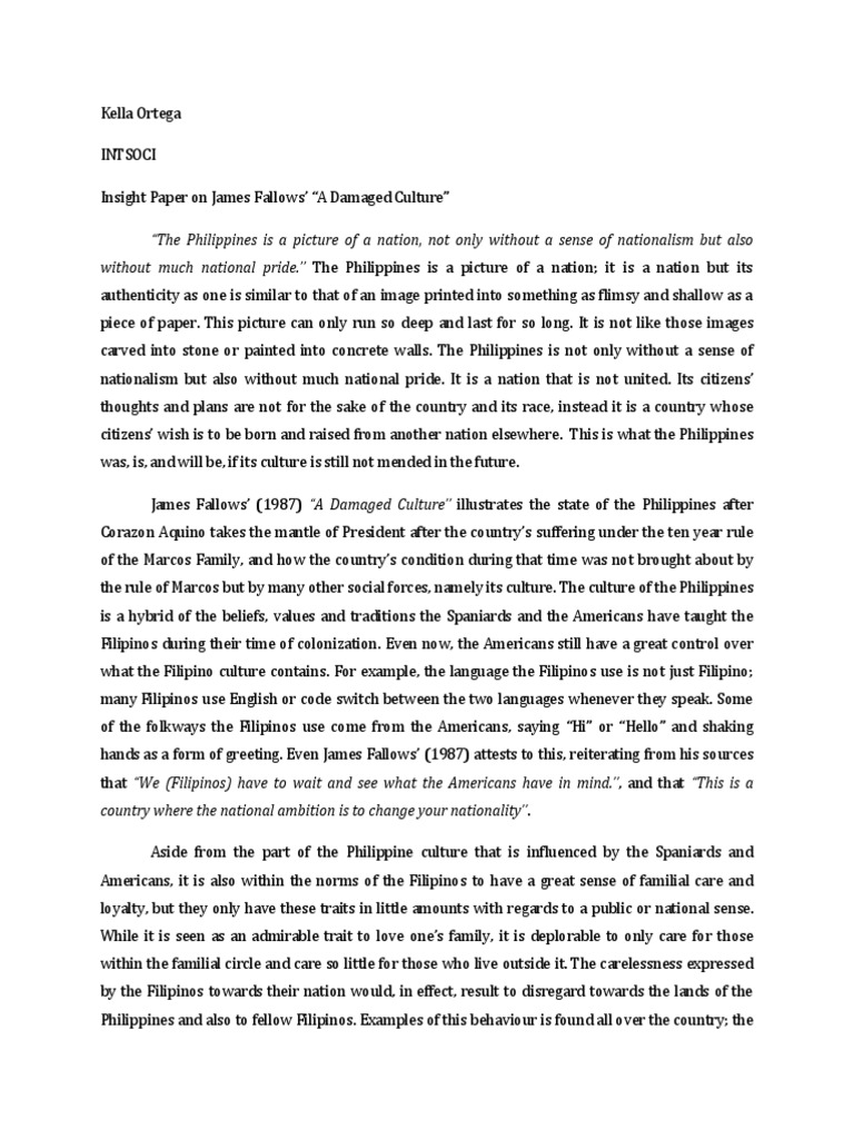 Insight Paper On James Fallows' - A Damaged Culture | PDF | Philippines ...
