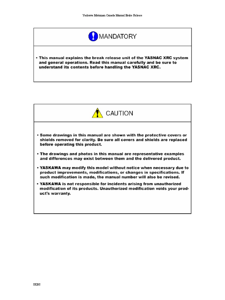 Yaskawa Motoman Canada Manual Brake Release | PDF