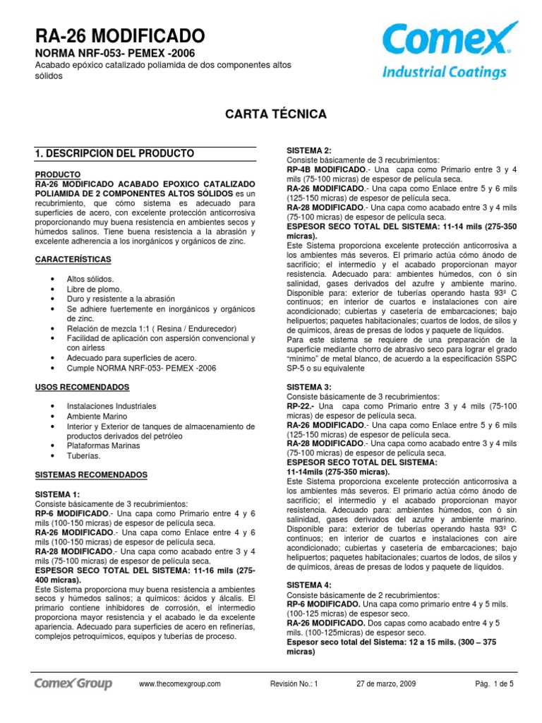 Recubrimiento Epóxico RA-26: Protección Anticorrosiva | PDF | Humedad ...