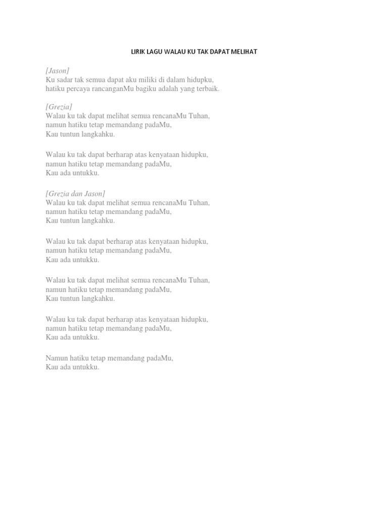 Lirik Lagu Walau Ku Tak Dapat Melihat | PDF