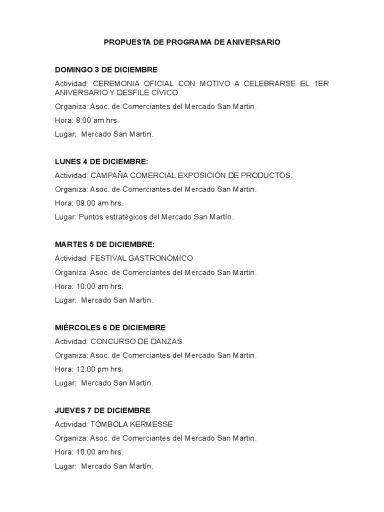 Propuesta de Programa de Aniversario | PDF