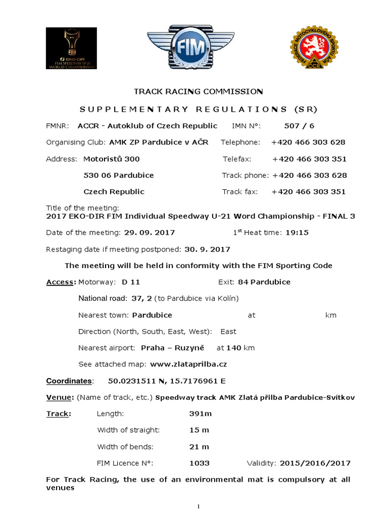 Track Racing Commission Supplementary Regulations (SR) : National Road ...