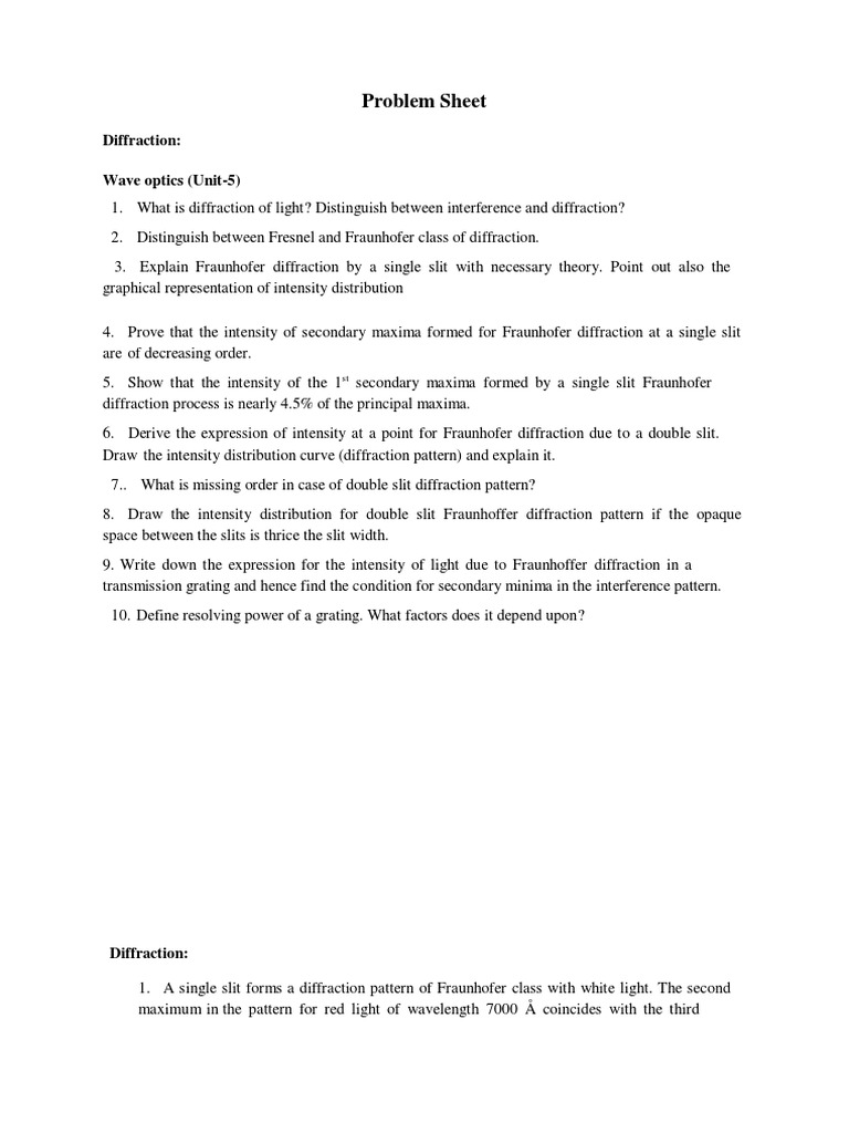Understanding Fraunhofer Diffraction Concepts | PDF | Diffraction ...