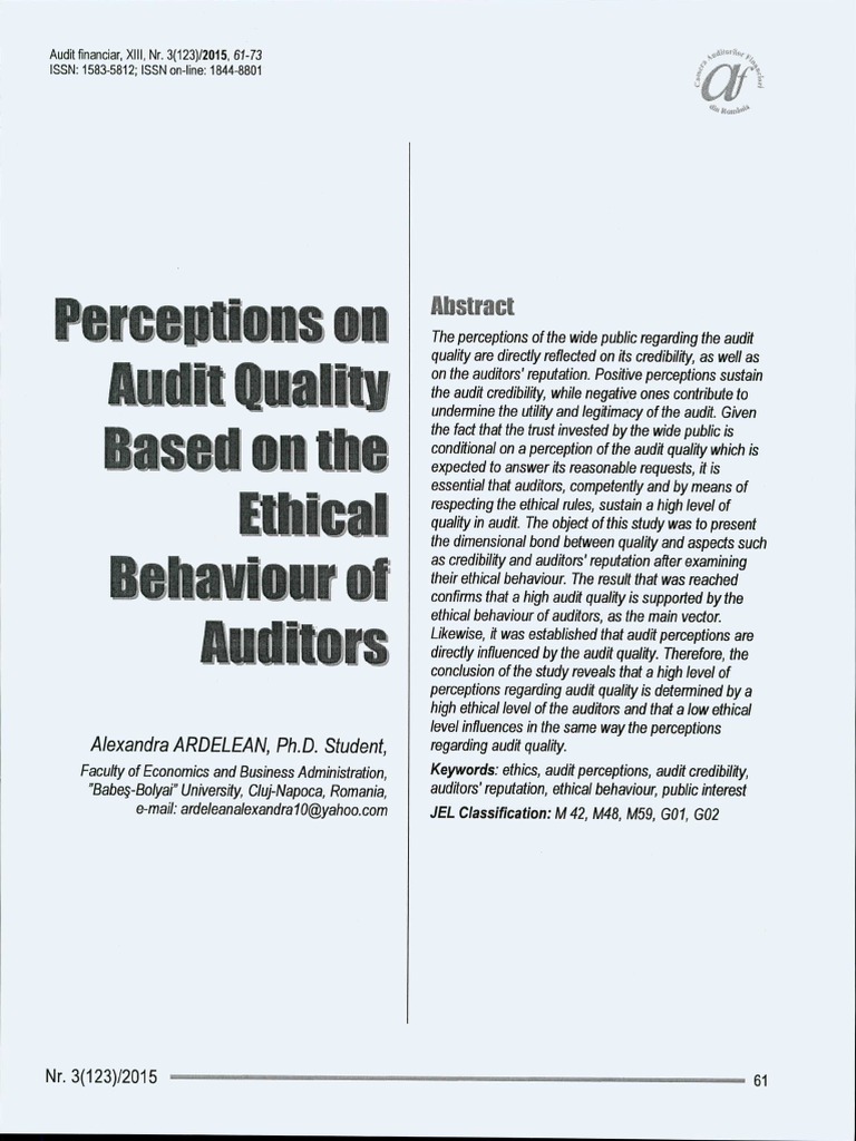 18 - Perception On Audit Quality Based On The Ethical Behaviour of ...