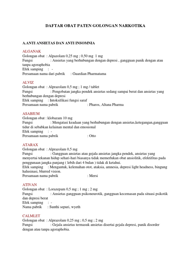 Daftar Obat Paten Narkotika dan Psikotropika | PDF | Kesehatan Holistik