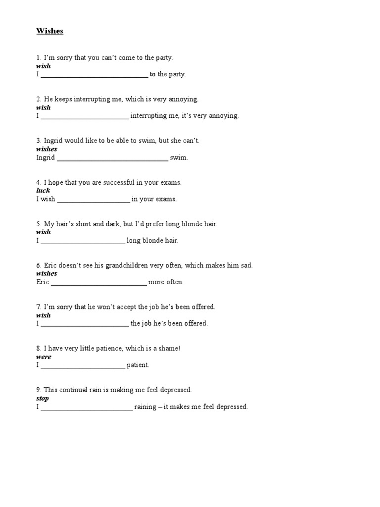 Wishes If Only Conditional Exercises | PDF