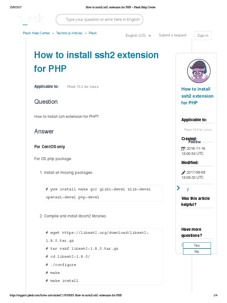 How To Install Ssh2 Extension For PHP - Plesk Help Center | PDF | Php | Pear