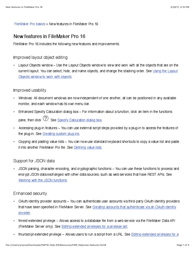 New Features in FileMaker Pro 16 | PDF | File Maker | Json