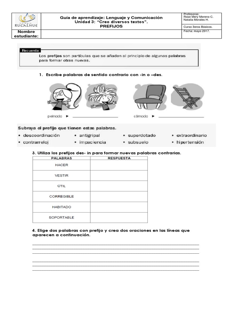 Actividades de Prefijos para 3° Básico | PDF | Educación avanzada