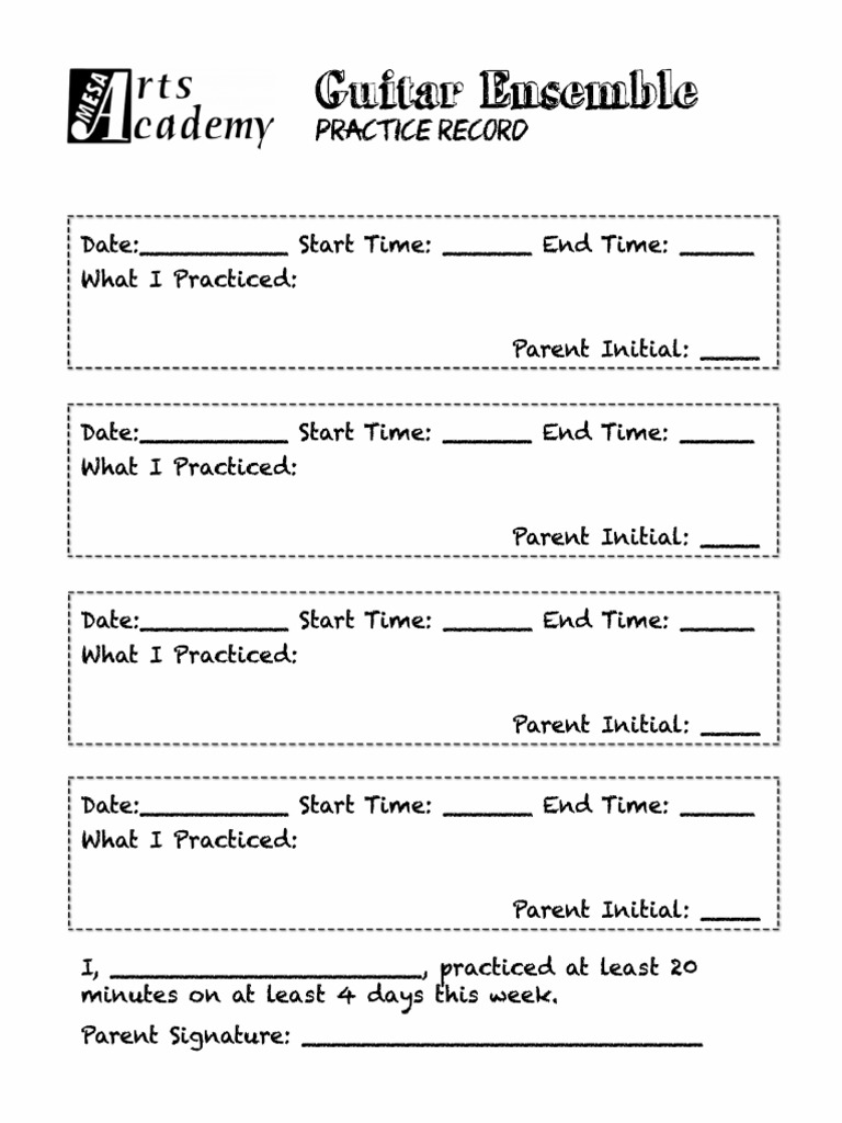 Practice Log and Parental Verification for Weekly Guitar Ensemble ...
