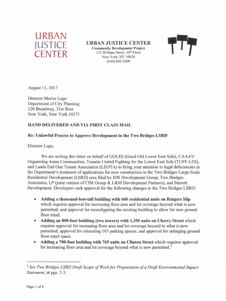 Letter To Department of City Planning: Two Bridges Development | PDF