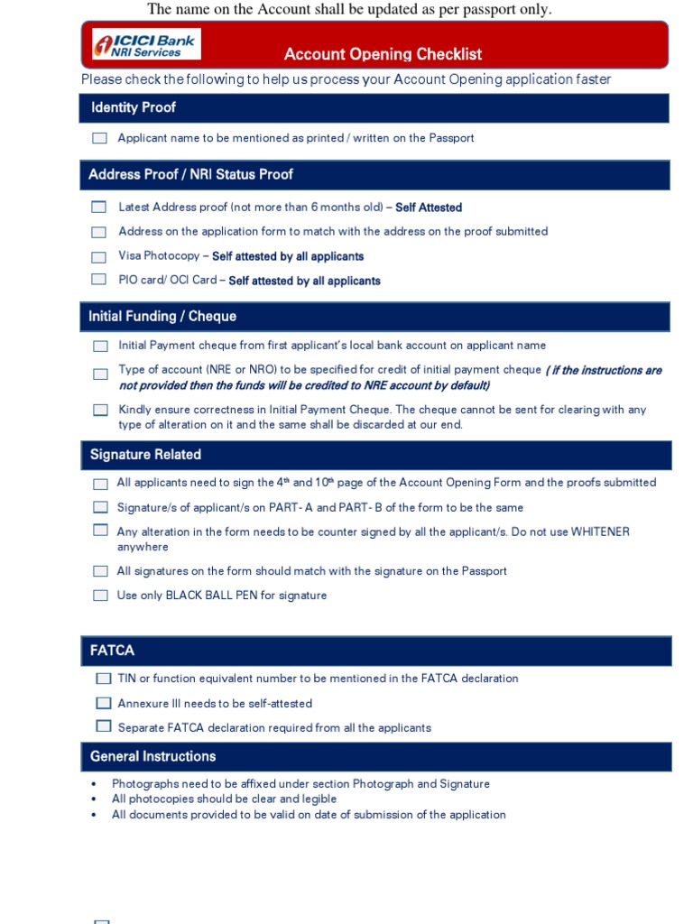 NRI Account Opening Document Checklist | PDF