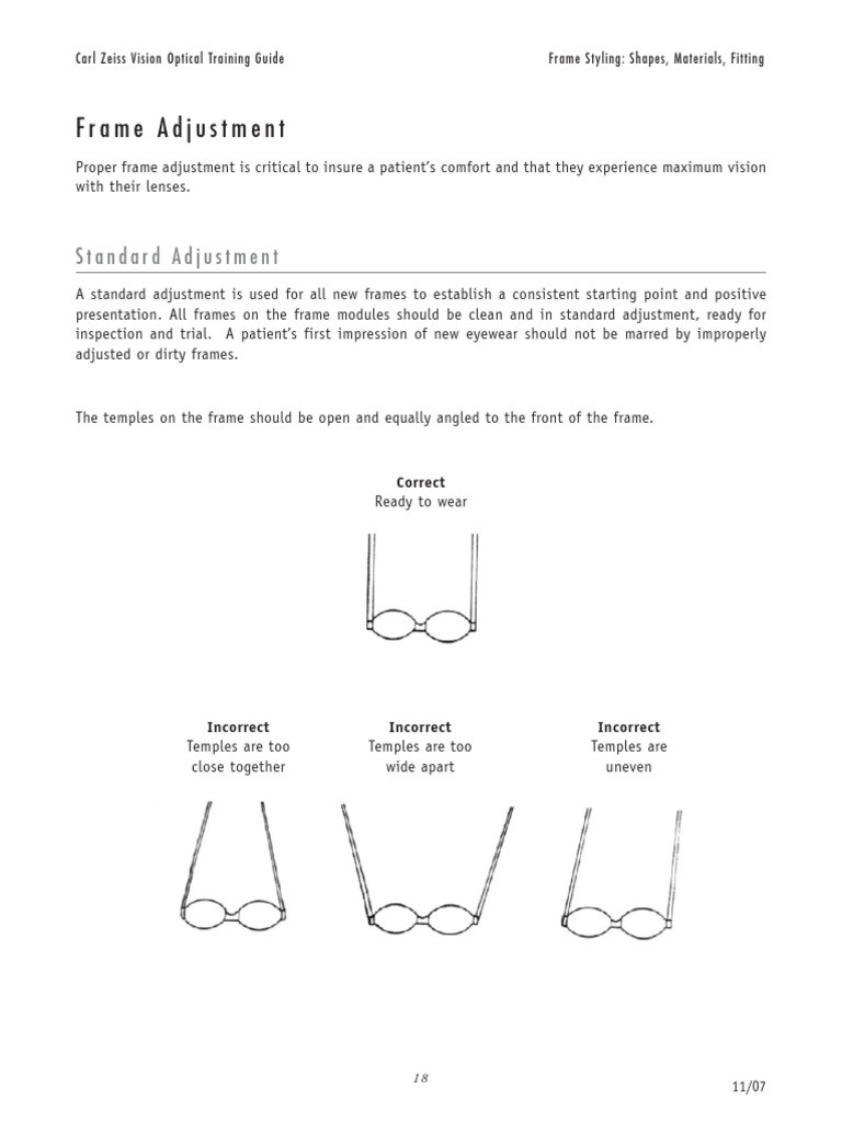 Carl Zeiss Vision Optical Training Guide - Frame Fitting & Adjusting ...